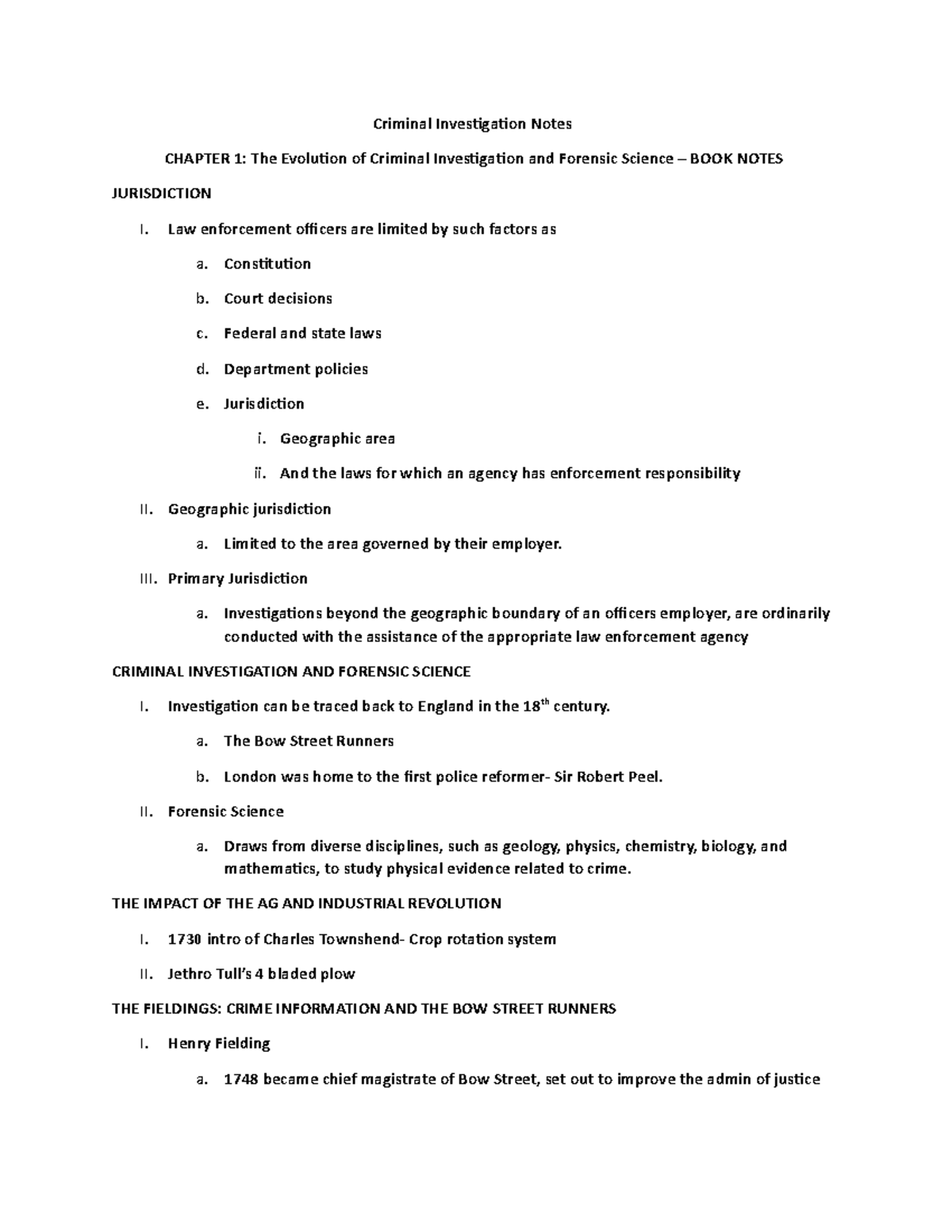 Criminal investigation notes - Criminal Investigation Notes CHAPTER 1 ...