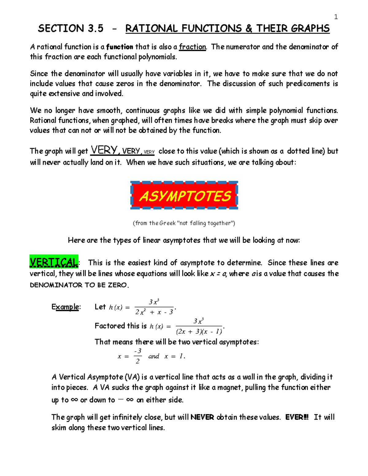 MAC 1105 - Section 3.5 - Rational Functions - SECTION 3 - RATIONAL FUNCTIONS & THEIR GRAPHS A ...