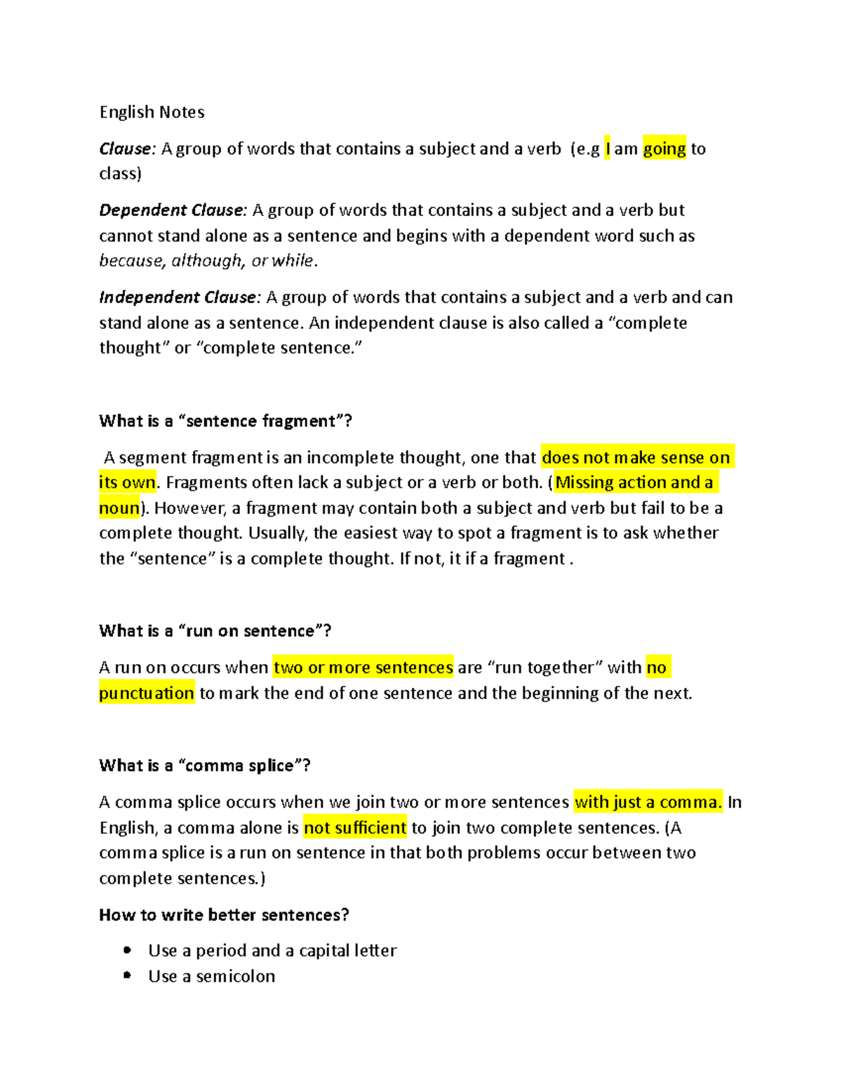 English notes - Learn how to write better sentences - English Notes ...