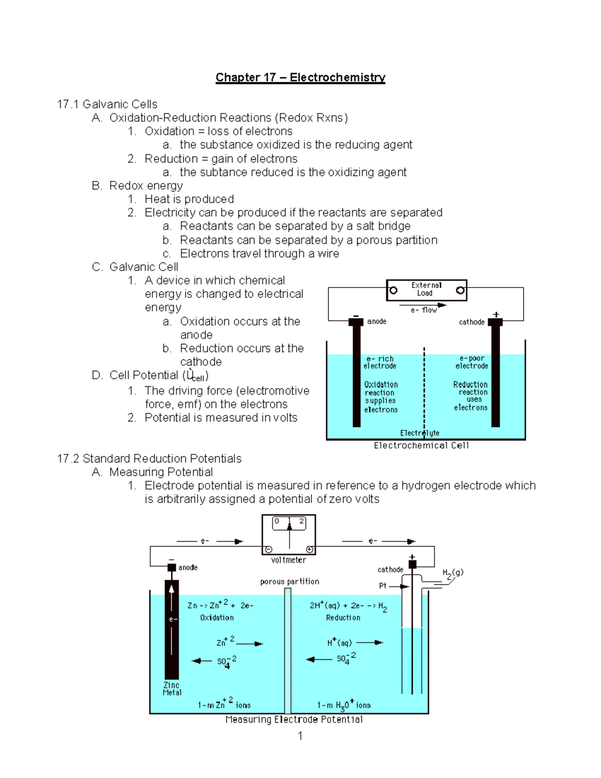 Chap17notes - Lecture notes Lecture 4 - Chapter 17 – Electrochemistry ...