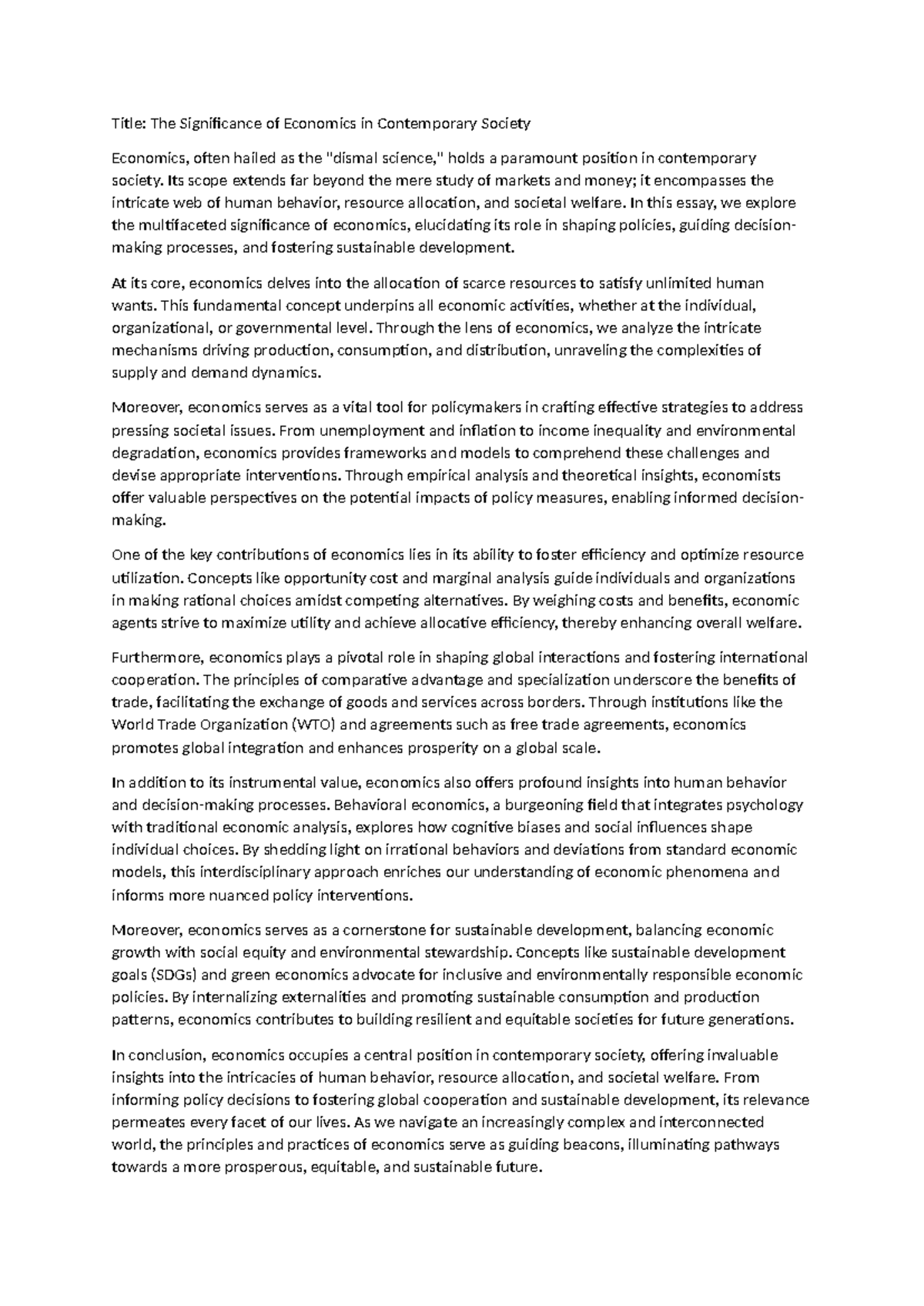 Reflection on econs - Good summary that is useful - Title: The ...