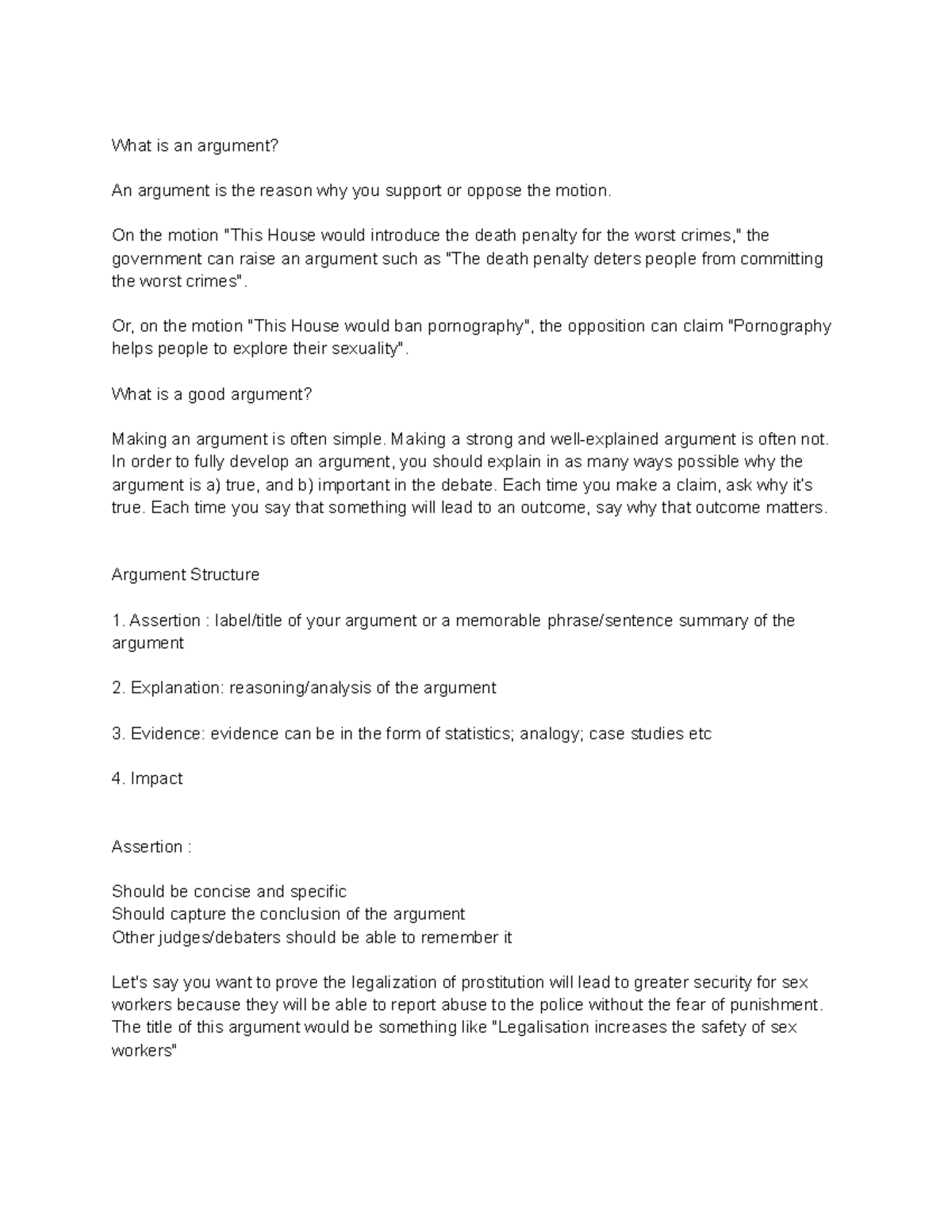 Debate training on saturday - What is an argument? An argument is the ...