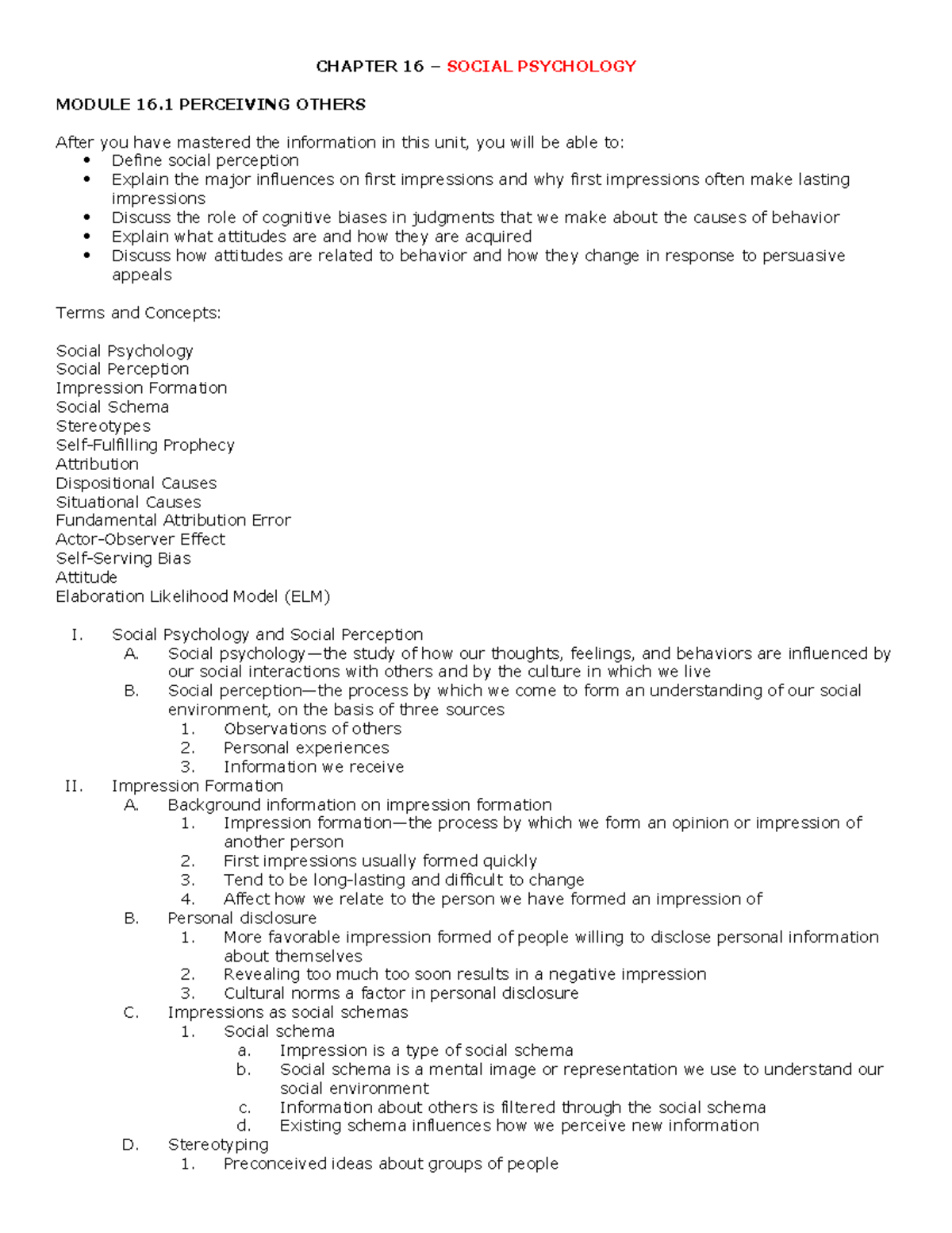 Ch16 Social Psychology - CHAPTER 16 – SOCIAL PSYCHOLOGY MODULE 16 ...