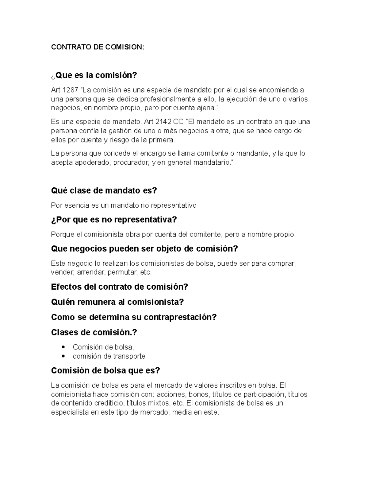Taller sobre comision - CONTRATO DE COMISION: ¿Que es la comisión? Art ...