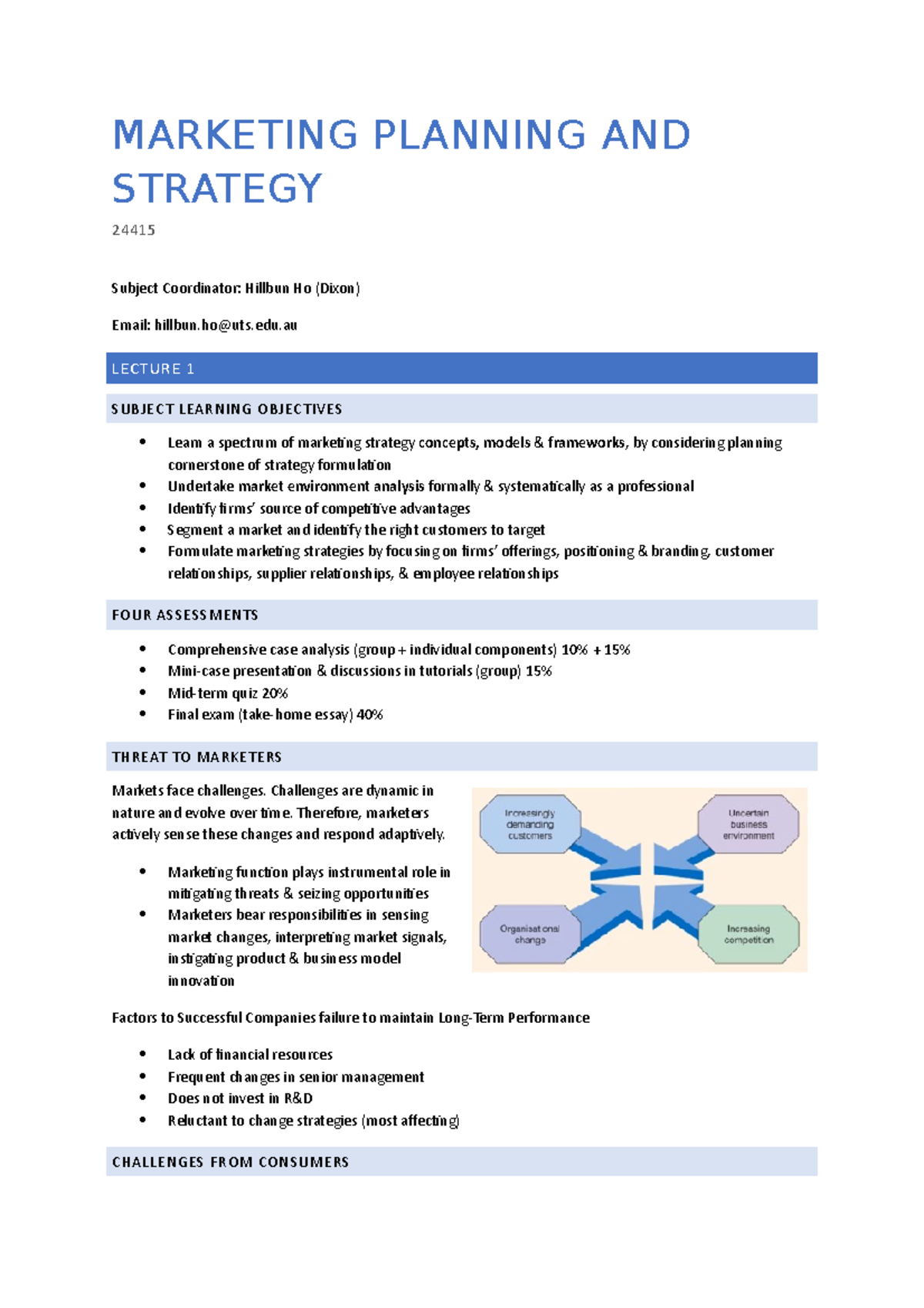 Marketing Planning and Strategy Lecture Notes - MARKETING PLANNING AND ...