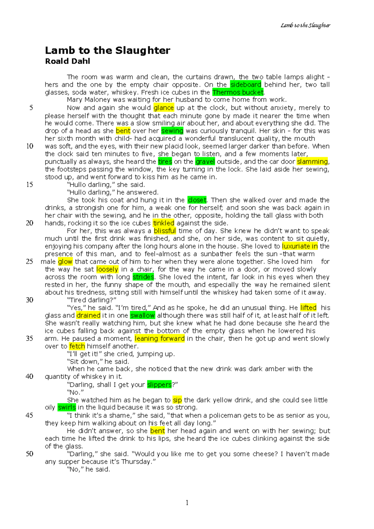 Lamb to the slaughter 2Bach story - Lamb to the Slaughter Roald Dahl ...