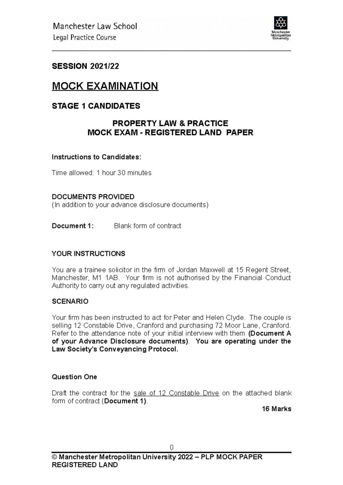 REG LAND MOCK QUESTIONS - SESSION 2021/ MOCK EXAMINATION STAGE 1 ...