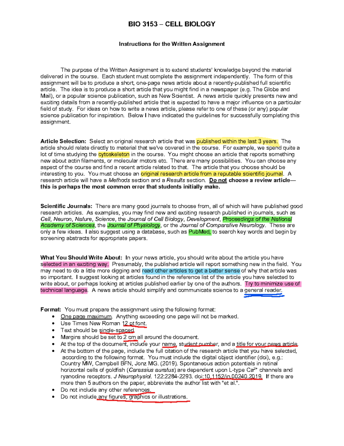 Writte Assignemnt Guidelines - BIO 3153 – CELL BIOLOGY Instructions for ...