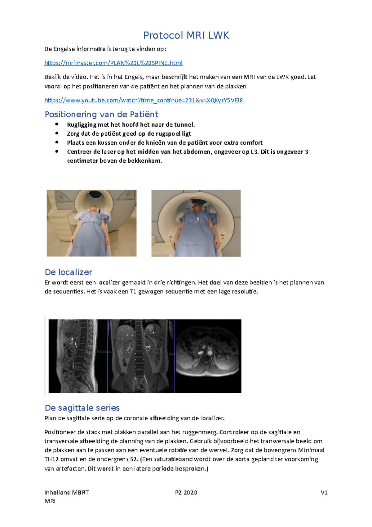 Protocol MRI LWK - lumbale wervelkolom mri - Protocol MRI LWK De ...