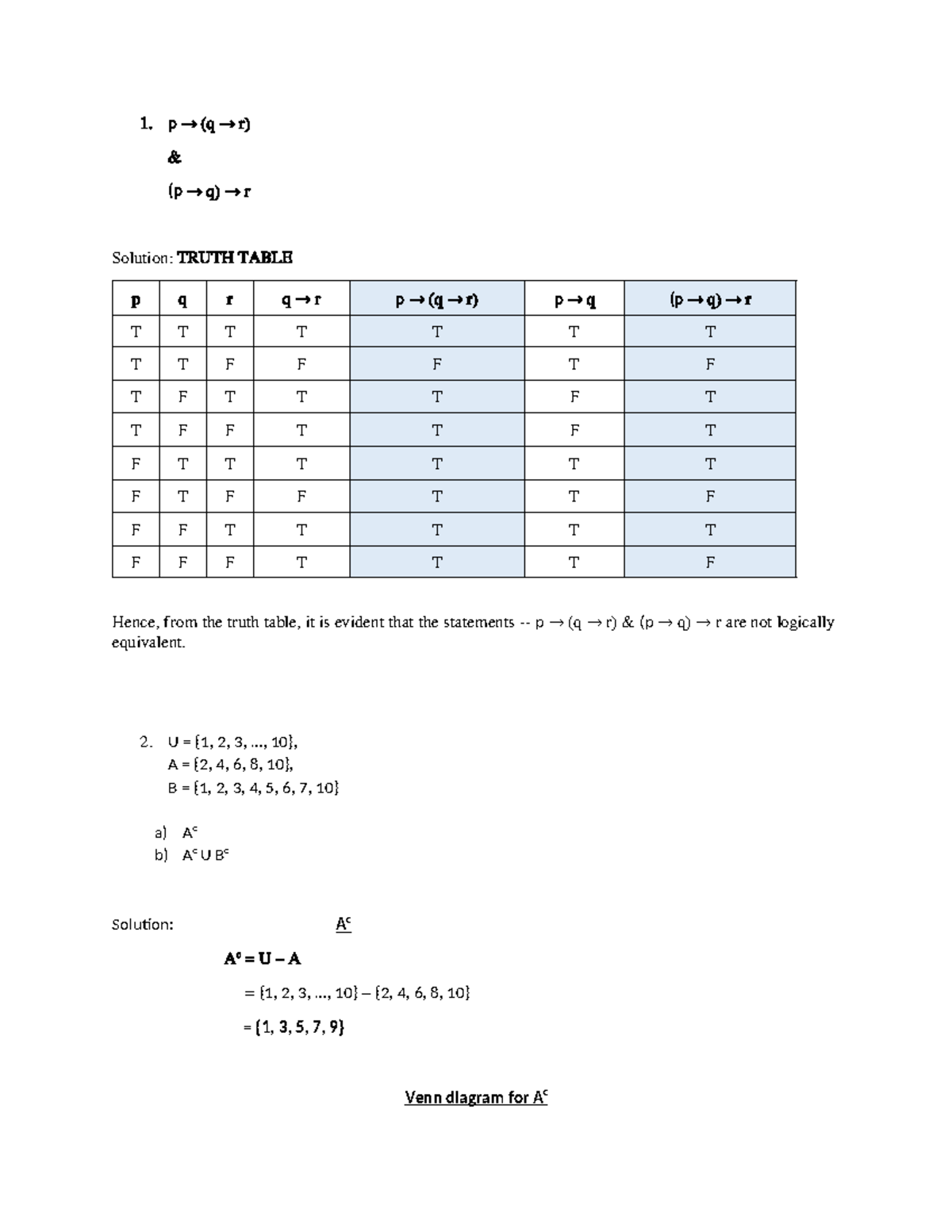 MTH 202 Solved Assignment VU - p → (q → r) & (p → q) → r Solution: TRUTH TABLE p q r q → r p → ...