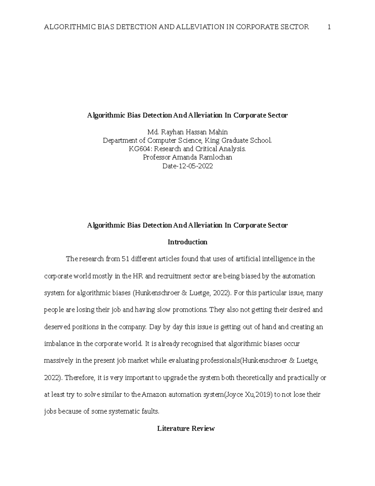 Algorithmic Bias Detection And Mitigation Algorithmic Bias Detection