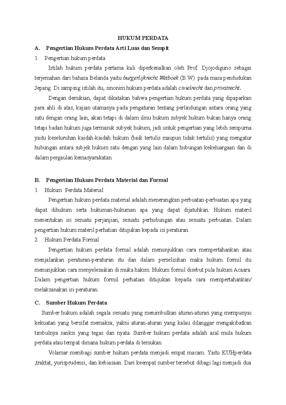 Hukum Perdata - Lecture notes on Civil law - HUKUM PERDATA A ...