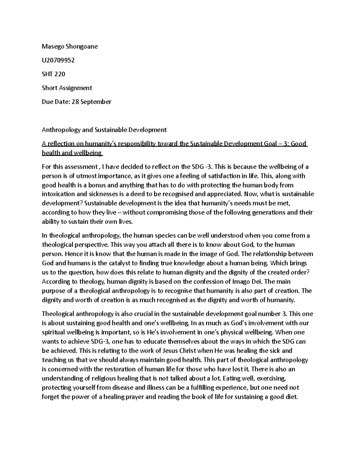 Anthropology and Sustainable development - Masego Shongoane U SHT 220 ...