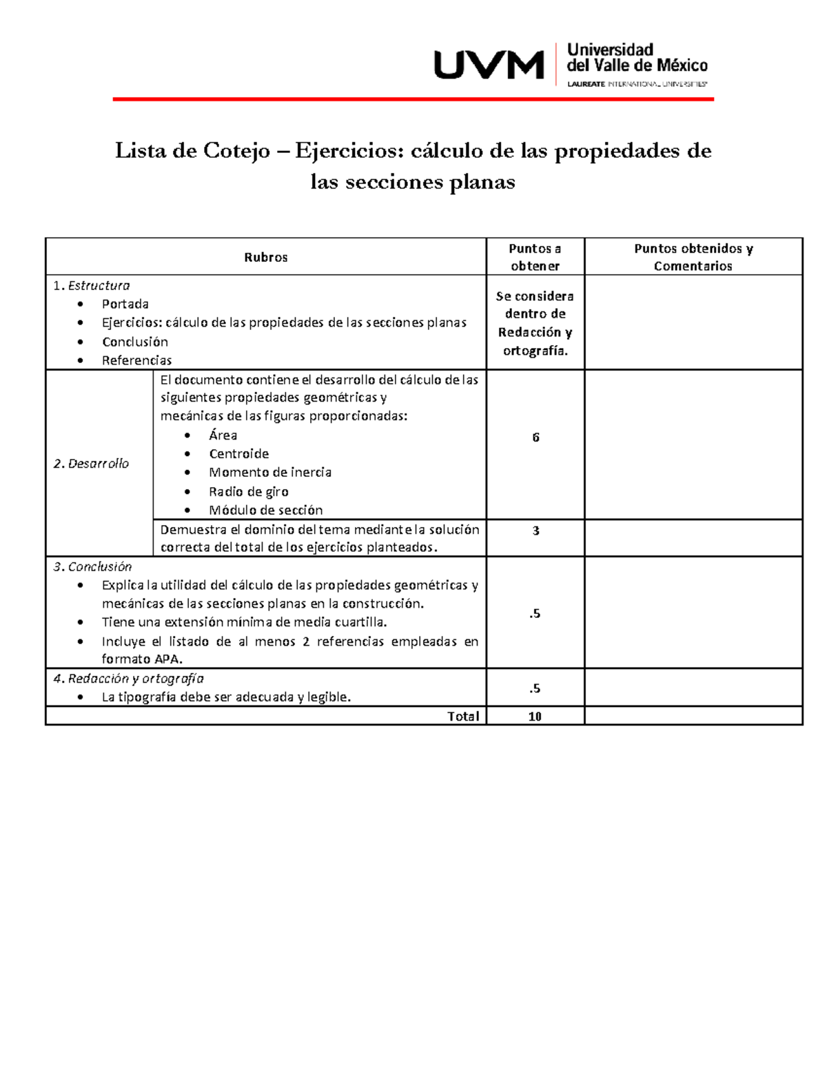 LC Ejercicios Actividad 2 - Lista de Cotejo – Ejercicios: cálculo de las propiedades de las ...