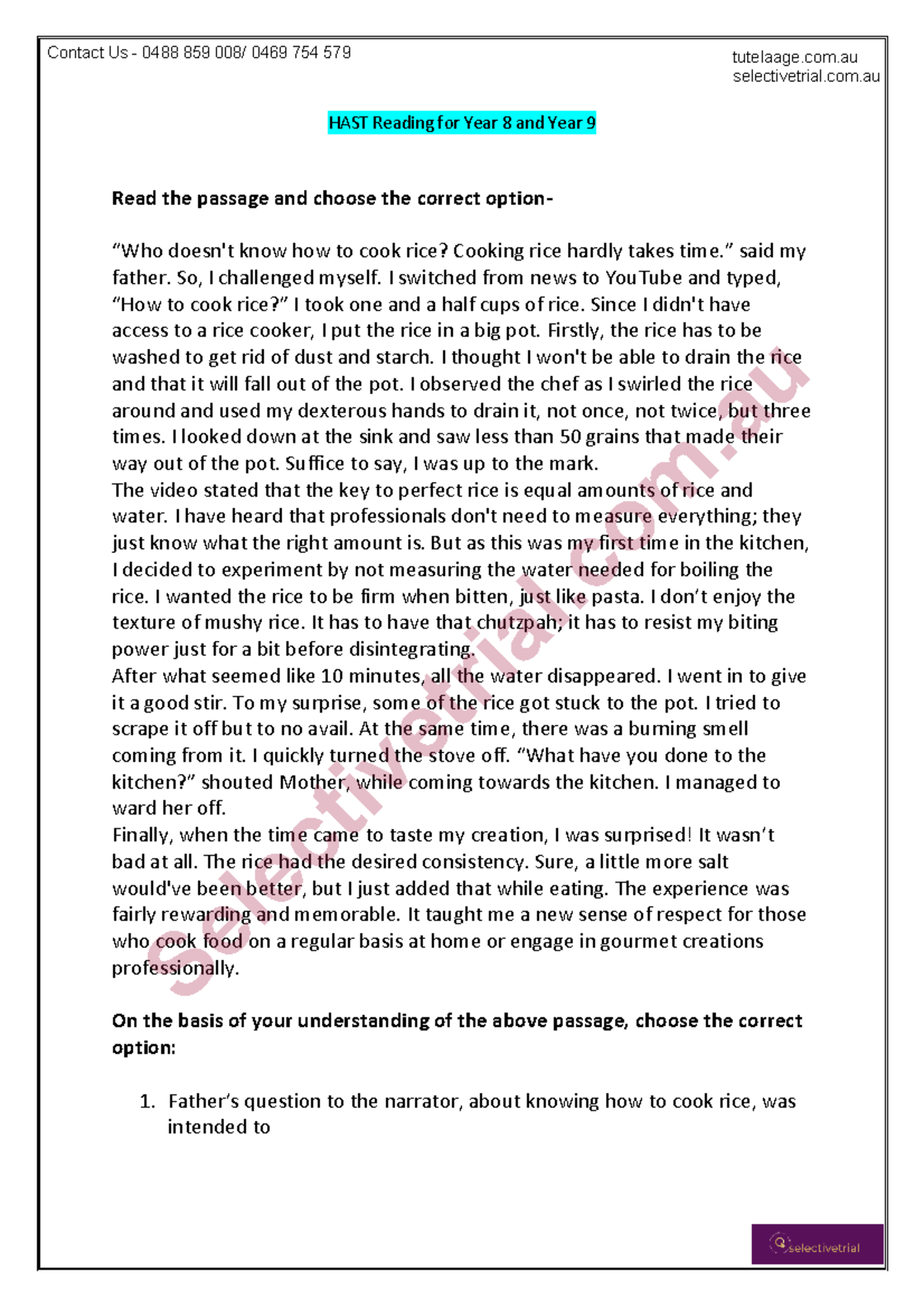 HAST Reading - YEAR 9 - Provides a lot of information - HAST Reading ...