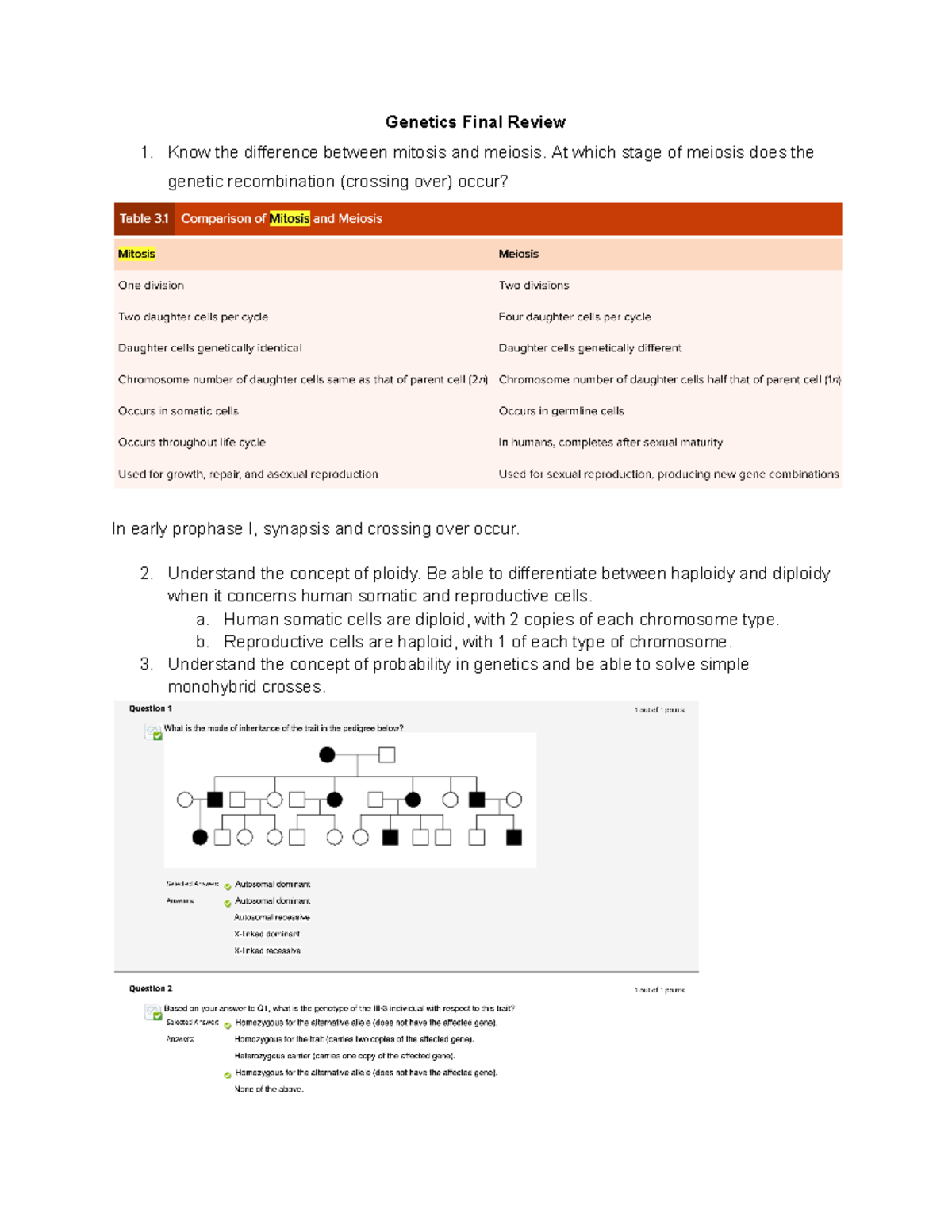Genetics Final Review - Genetics Final Review Know the difference ...