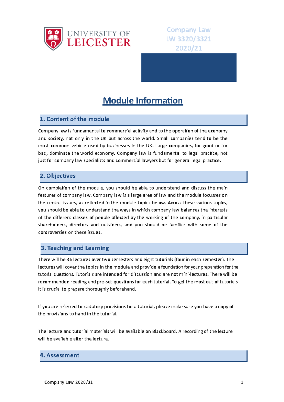 Module Information - Module Informaion Company law is fundamental to ...