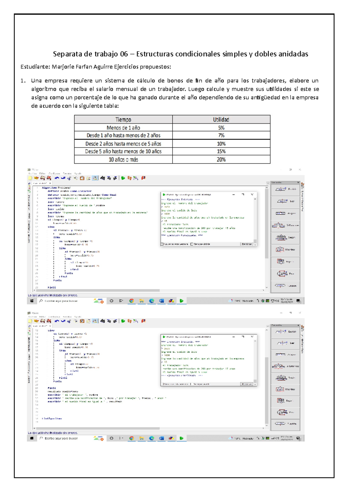 Separata de trabajo 06 algoritmos 2 - Separata de trabajo 06 – Estructuras condicionales simples ...