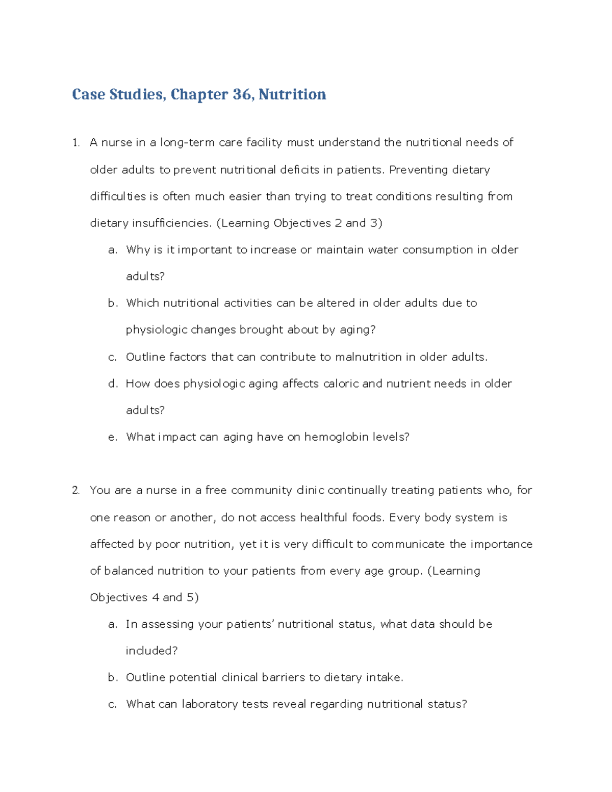 Chapter 36 Nutrition Case Studies - Case Studies, Chapter 36, Nutrition ...