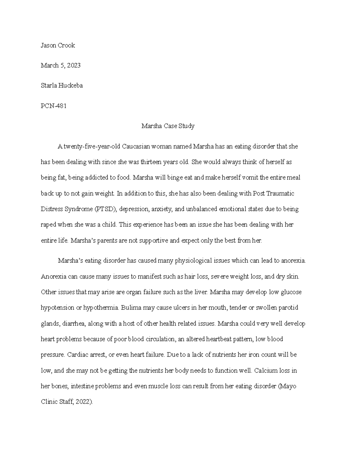 Eating disorder essay marsha - Jason Crook March 5, 2023 Starla Huckeba ...