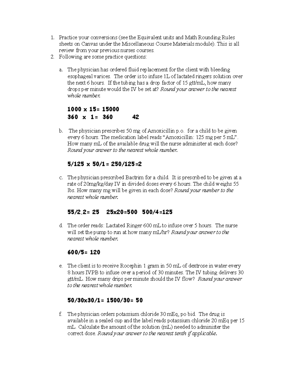 Math practice - Med surg math - Practice your conversions (see the ...
