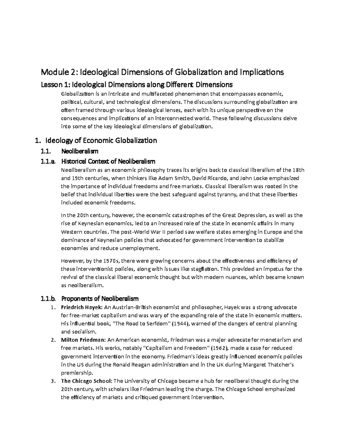 Module 2- Lesson 1 Ideological Dimensions - Module 2: Ideological Dimensions of Globalization ...