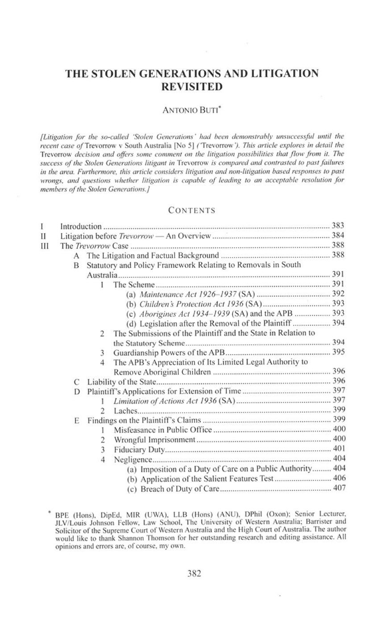 The stolen generations and lit - THE STOLEN GENERATIONS AND LITIGATION ...