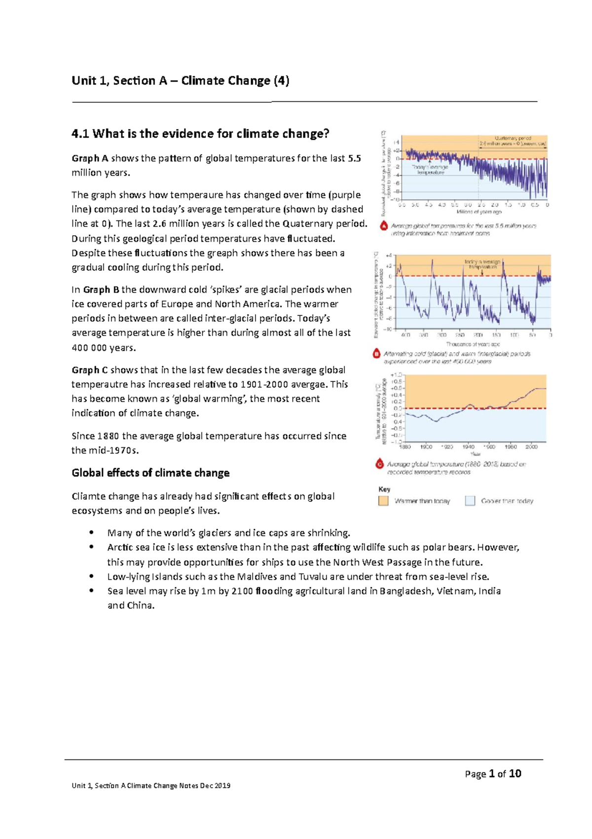 GCSE Geography Revision Notes - Climate Change - Dec 2019 - Unit 1 ...