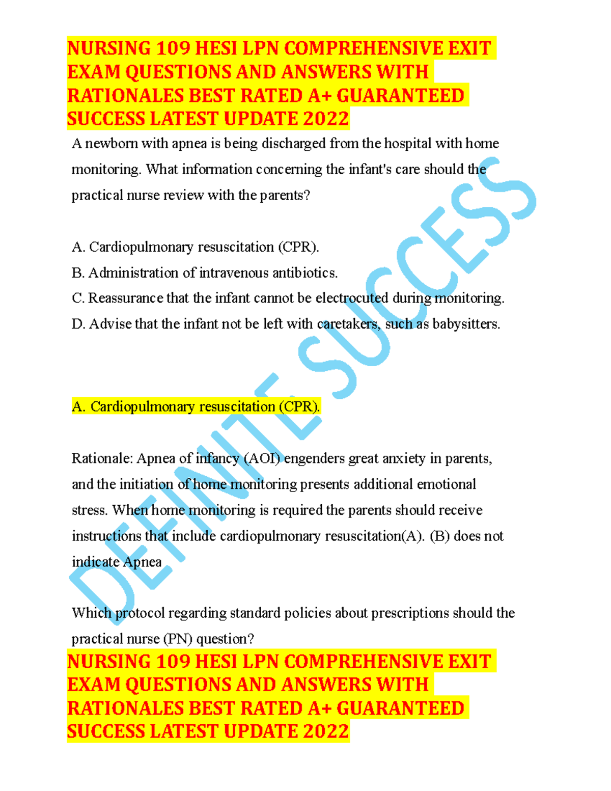 Hesilpncomprehensive Exit Exam 2021 1 - EXAM QUESTIONS AND ANSWERS WITH ...