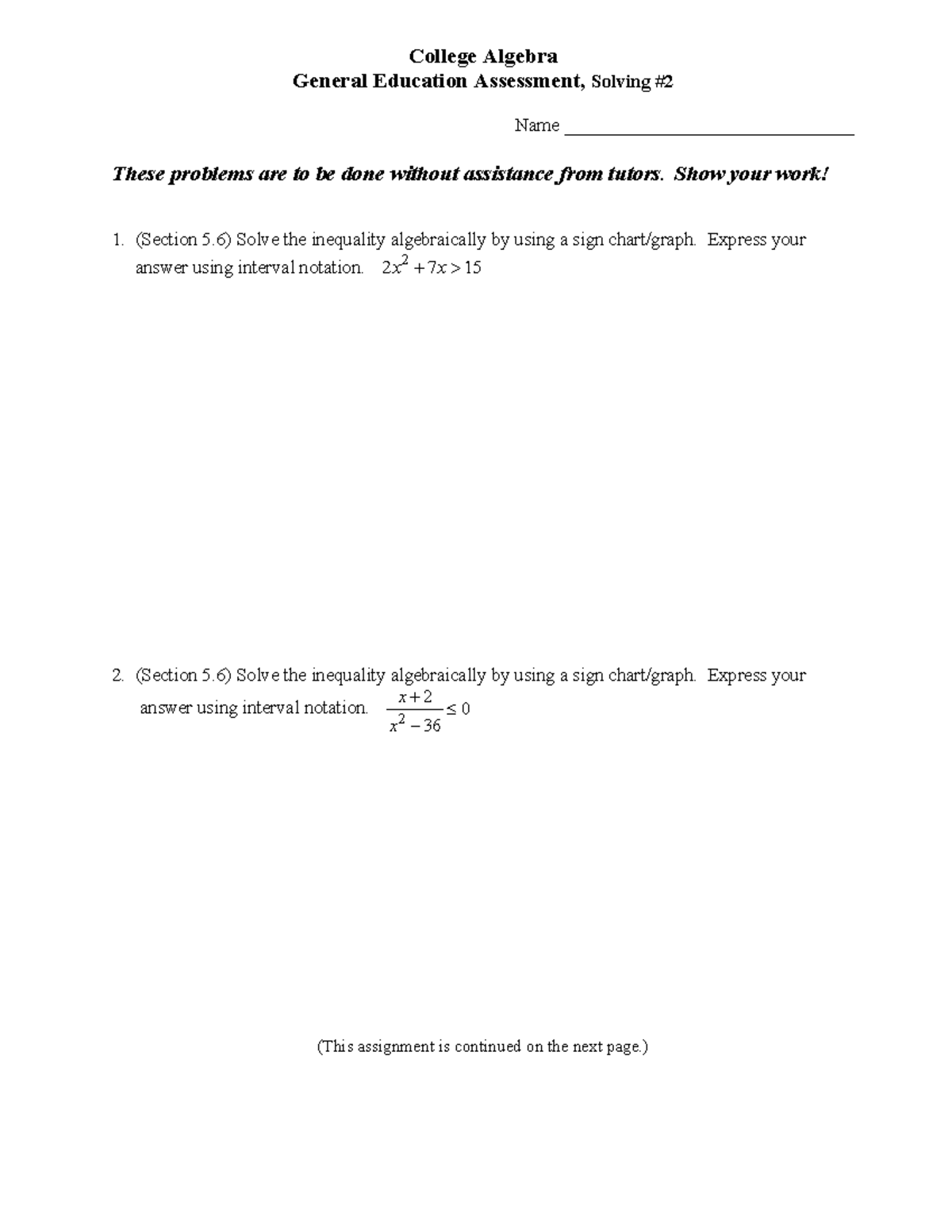 College Algebra Sum2021 Solve assessment 2 - College Algebra General ...
