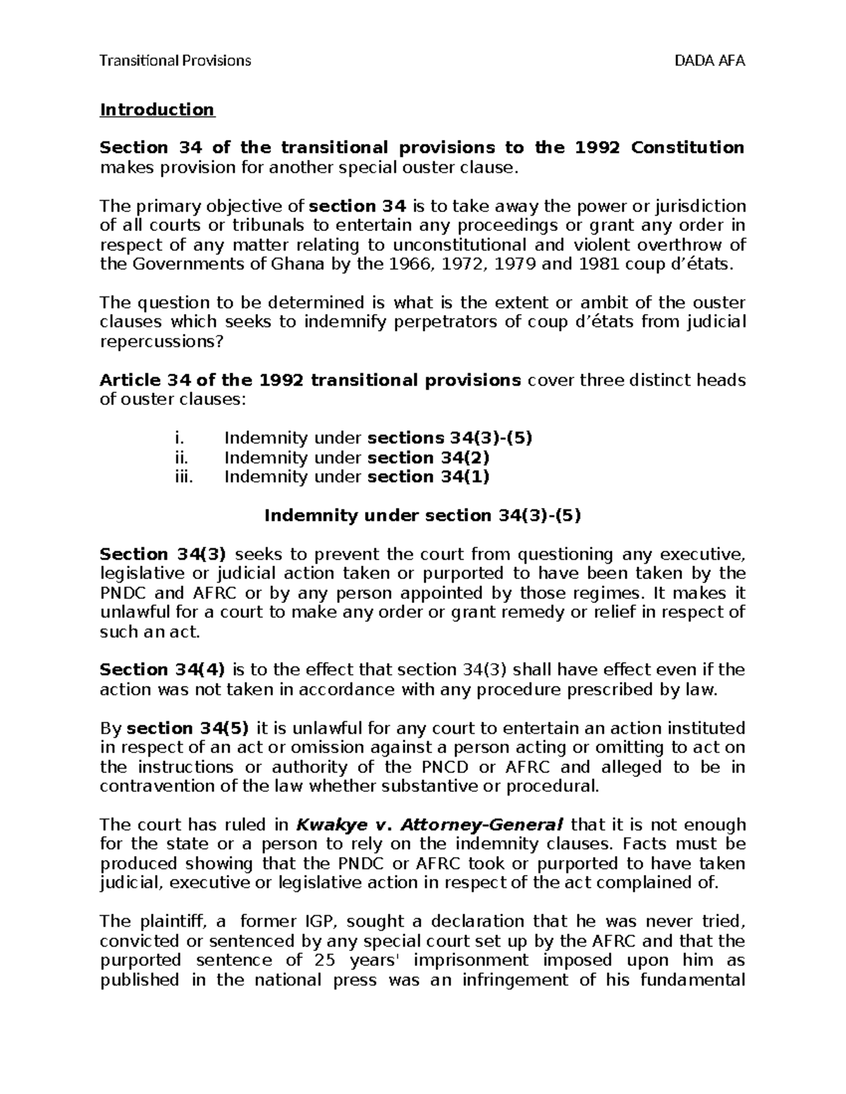 Transitional Provisions - The primary objective of section 34 is to ...
