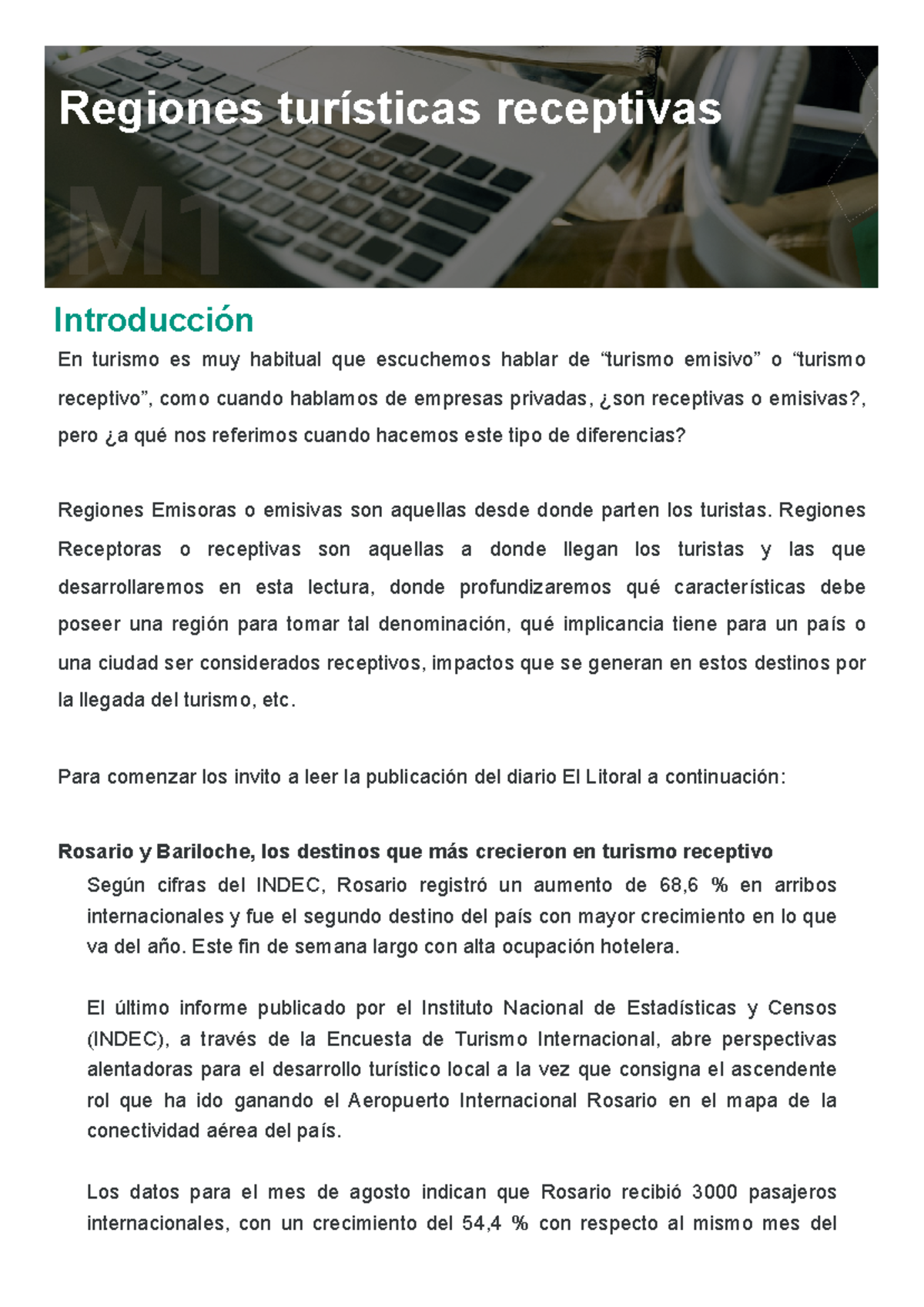 M1L3 - lectura 3 del modulo n1 - Regiones turísticas receptivas ...