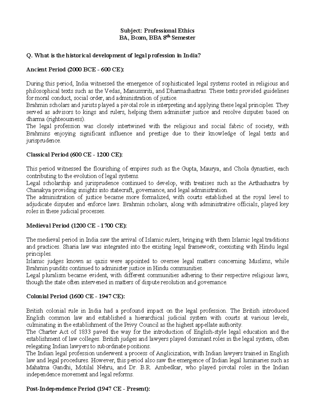 Professional ethics-1 - Subject: Professional Ethics BA, Bcom, BBA 8 th ...