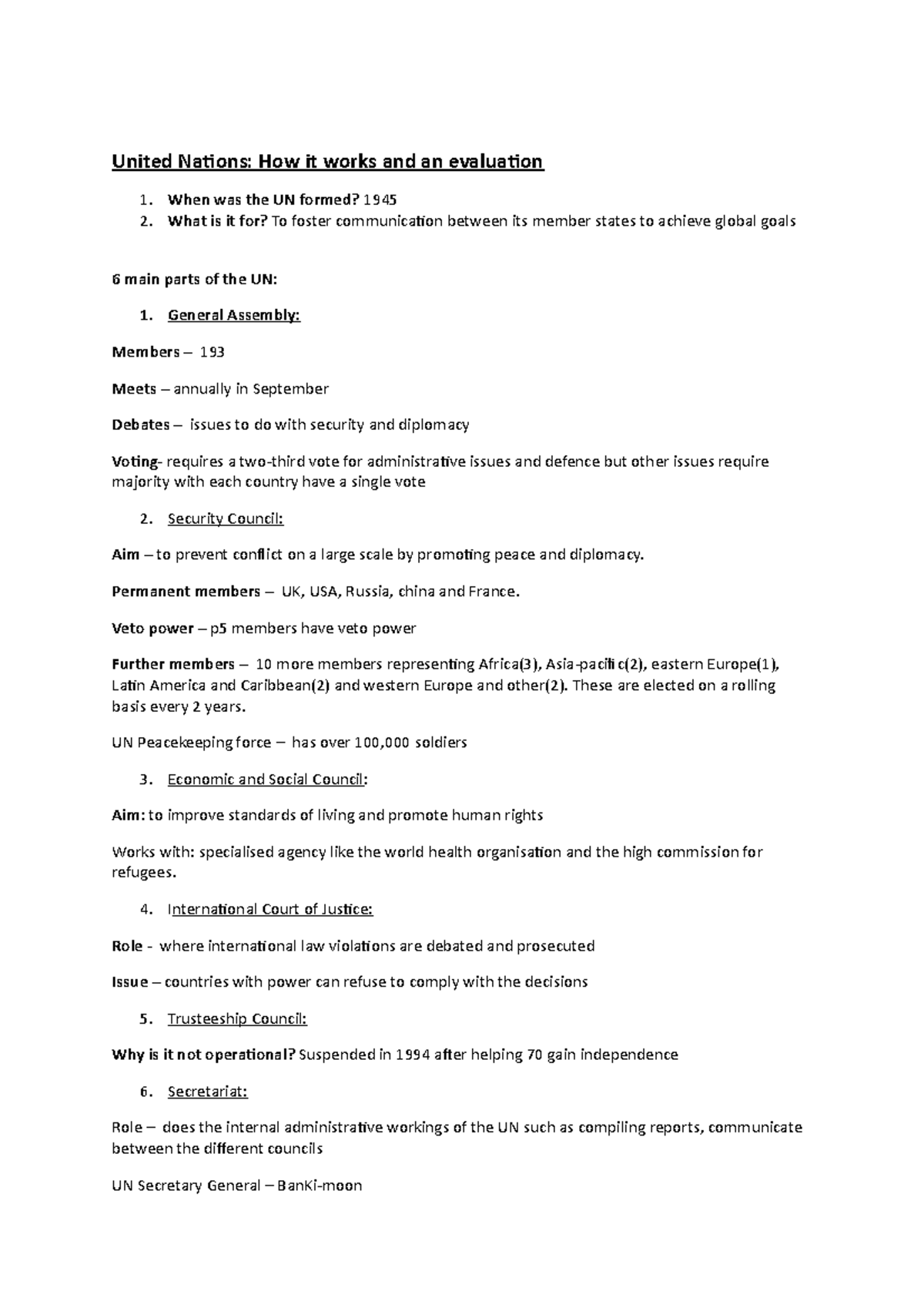 United Nations follow up - United Nations: How it works and an ...