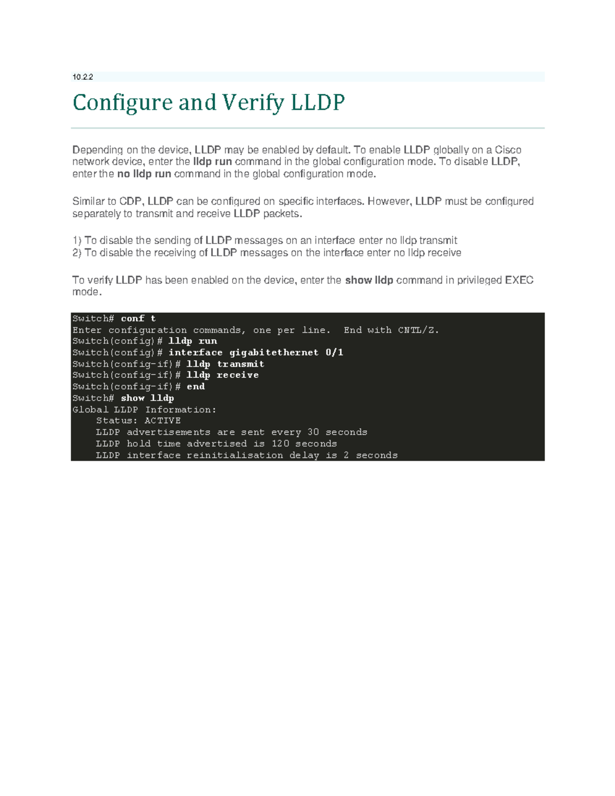 10.2.2 Configure and Verify LLDP - 10. Configure and Verify LLDP Depending on the device, LLDP ...