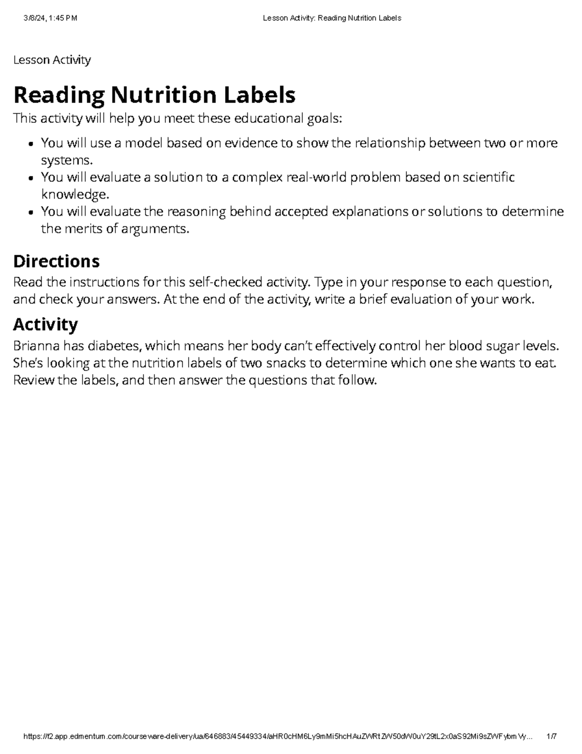 Macronutrients and Micronutrients Tutorial - Lesson Activity Reading ...