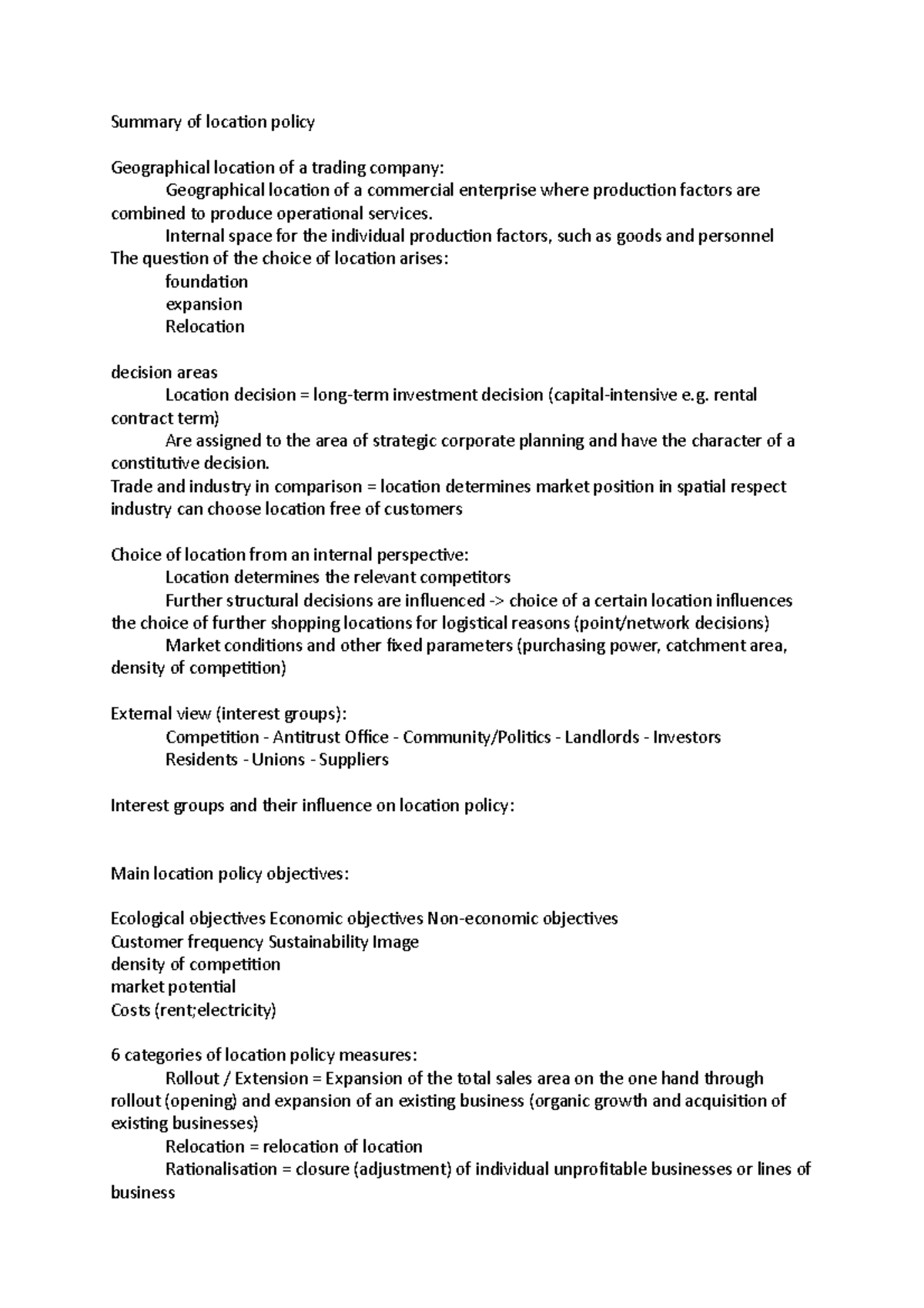 Summary of location policy - Internal space for the individual ...