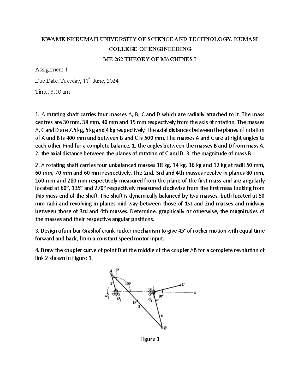 ME 262 Assignment 1 24 - KWAME NKRUMAH UNIVERSITY OF SCIENCE AND ...