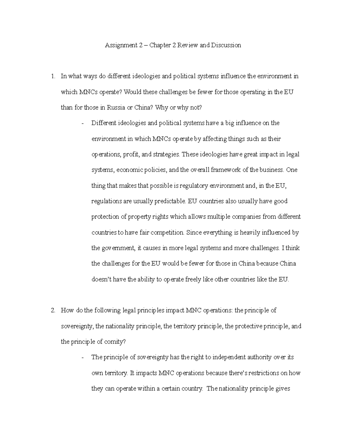 Assignment 2 - Chapter 2 Review and Discussion - Assignment 2 – Chapter ...