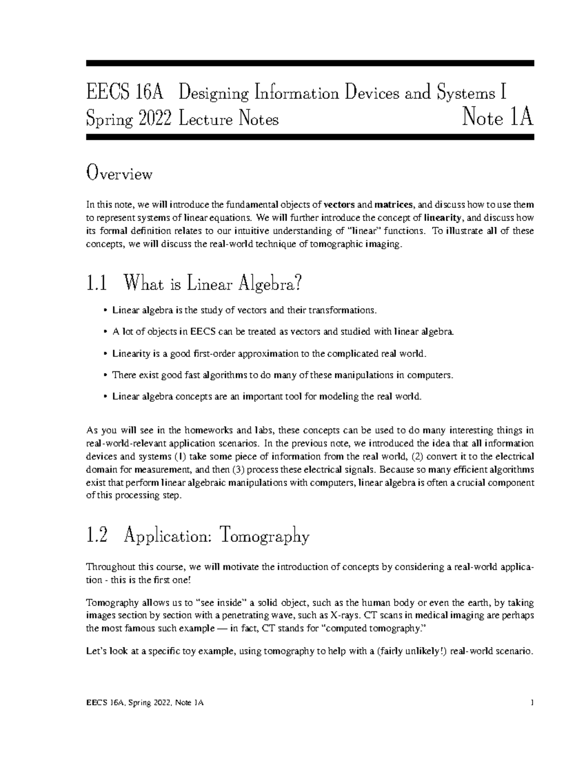 EE16A Lectures Notes 1 - EECS 16A Designing Information Devices and ...