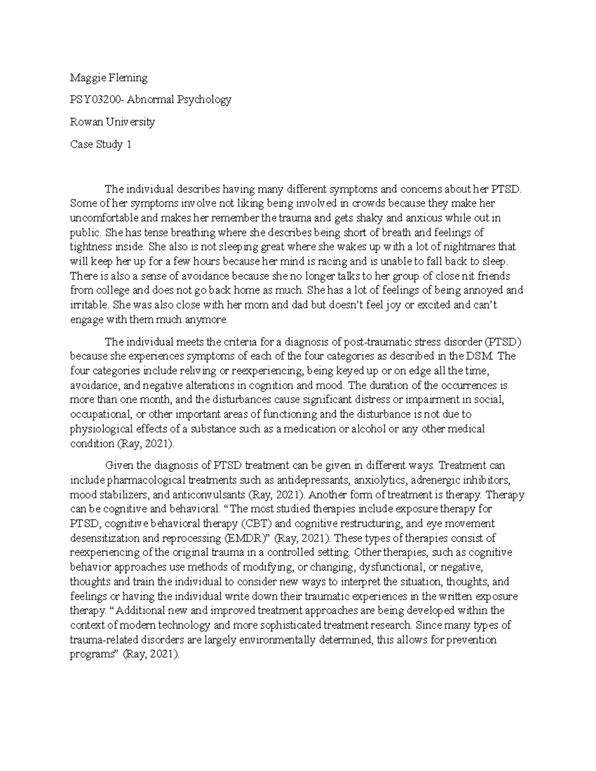 Case Study Number1 - Maggie Fleming PSY03200- Abnormal Psychology Rowan ...