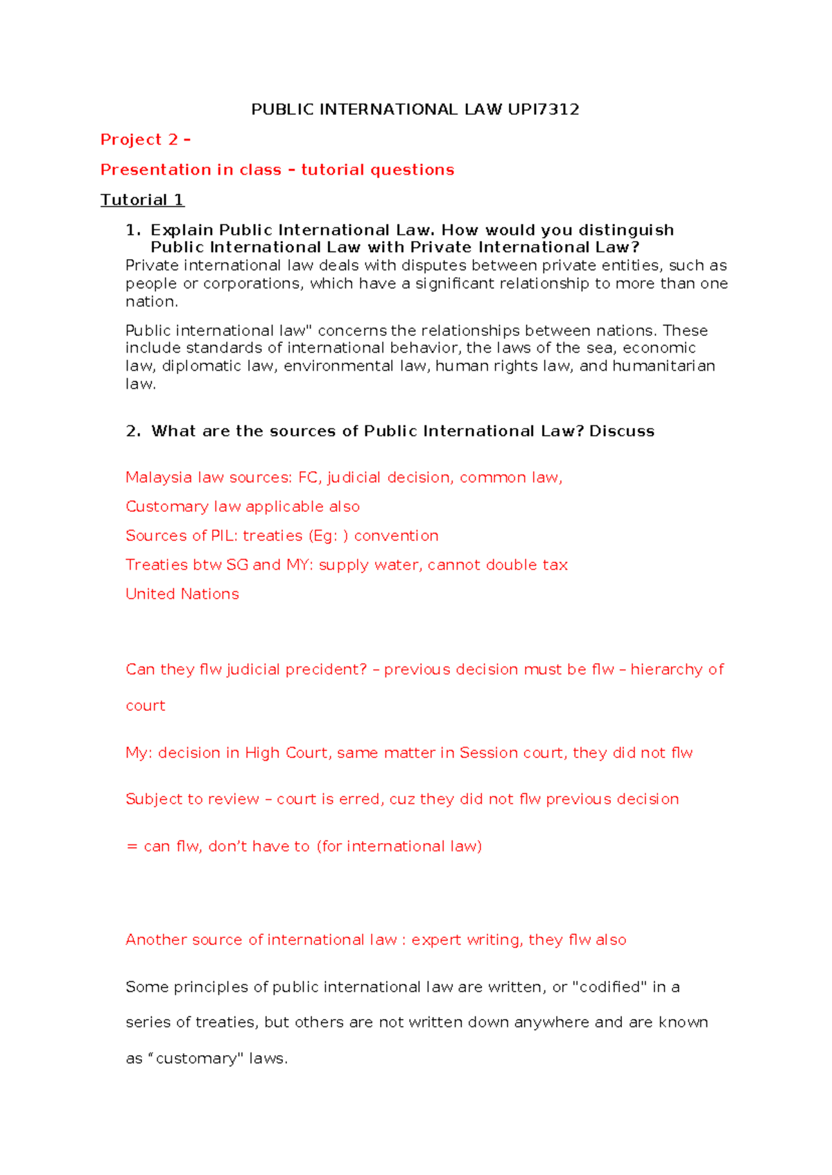 PIL tutorial 1 - PUBLIC INTERNATIONAL LAW UPI Project 2 – Presentation ...