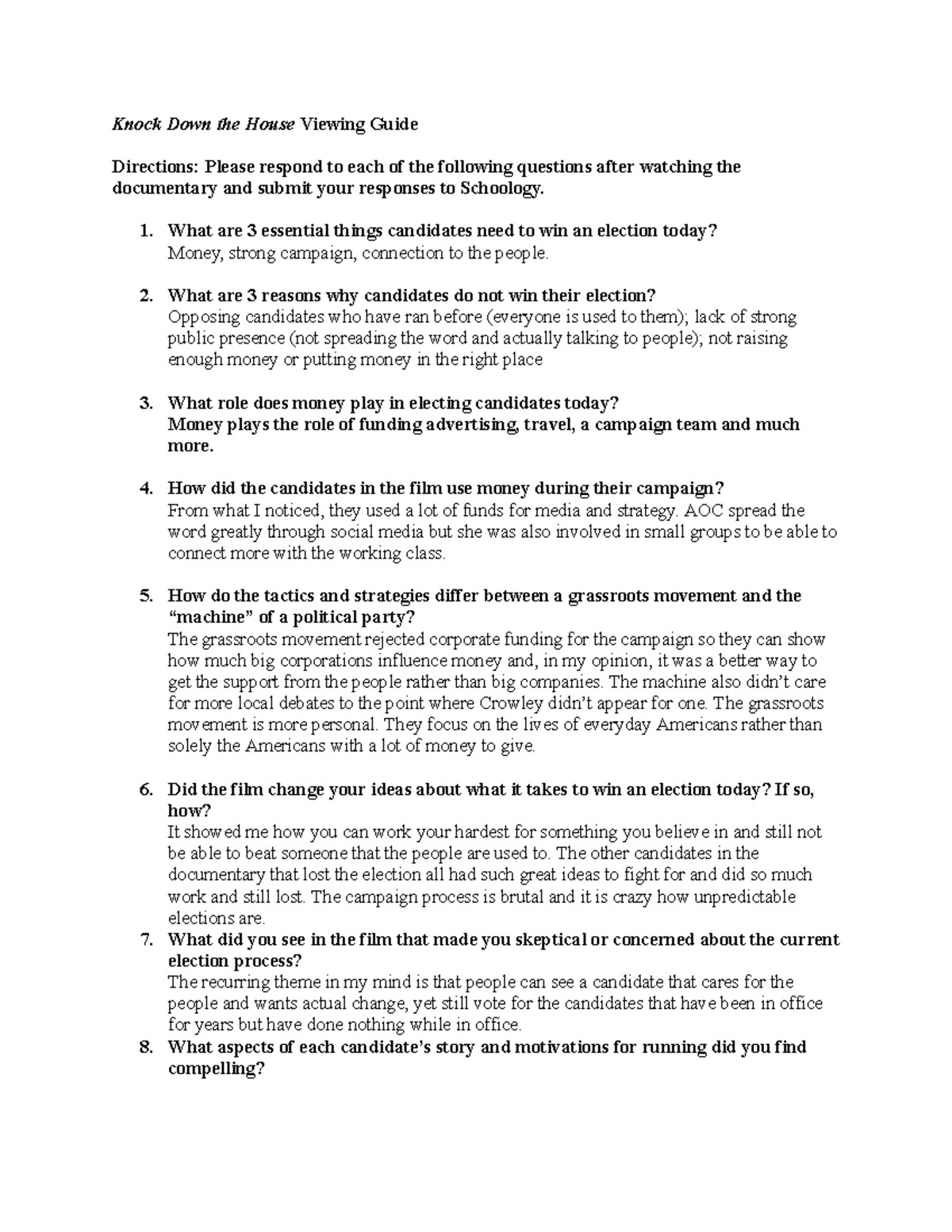 Knock Down the House Viewing Guide - Knock Down the House Viewing Guide ...