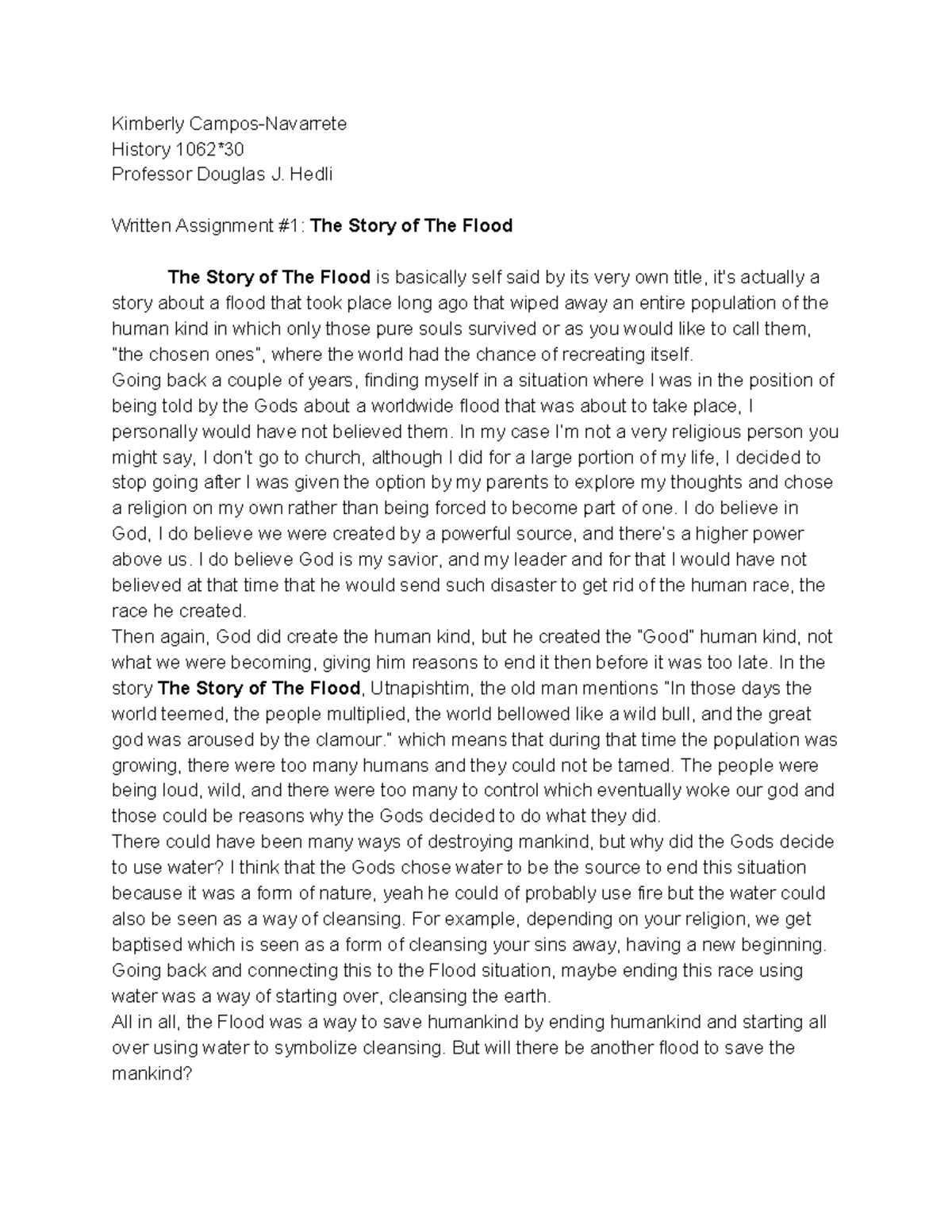 History Assignment #1 - Grade: B+ - Kimberly Campos-Navarrete History ...