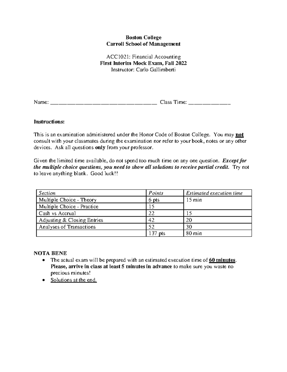Mock First Interim Exam - No solutions - Boston College Carroll School ...
