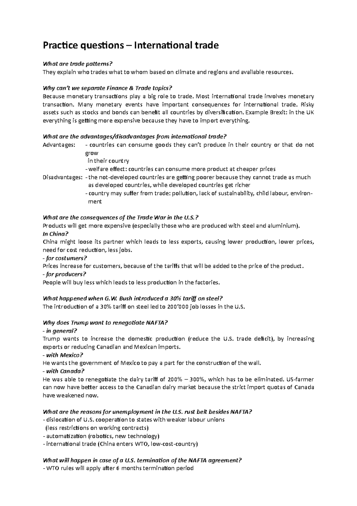 Practice questions with solutions - Practice questions – International ...
