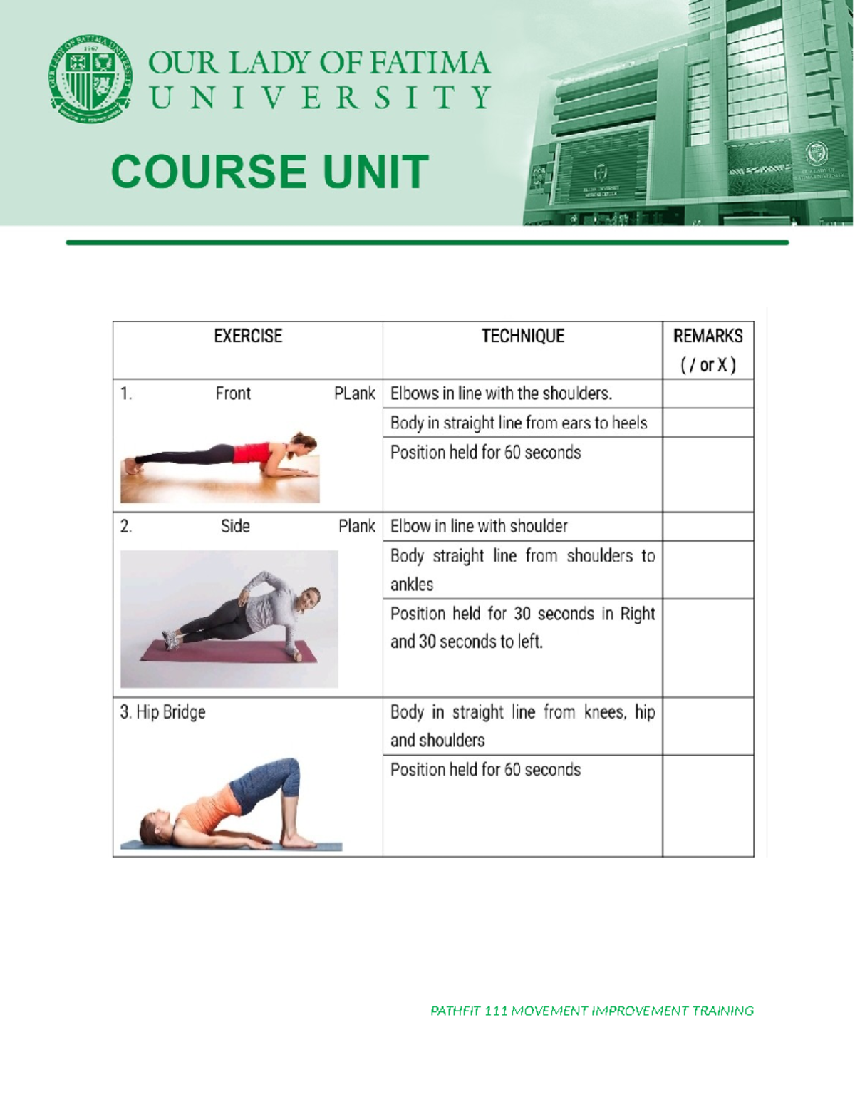 Pathfit 1 7 CU2 W7 Posture AND CORE Stability - Pediatric Dentistry - PATHFIT 111 MOVEMENT - Studocu