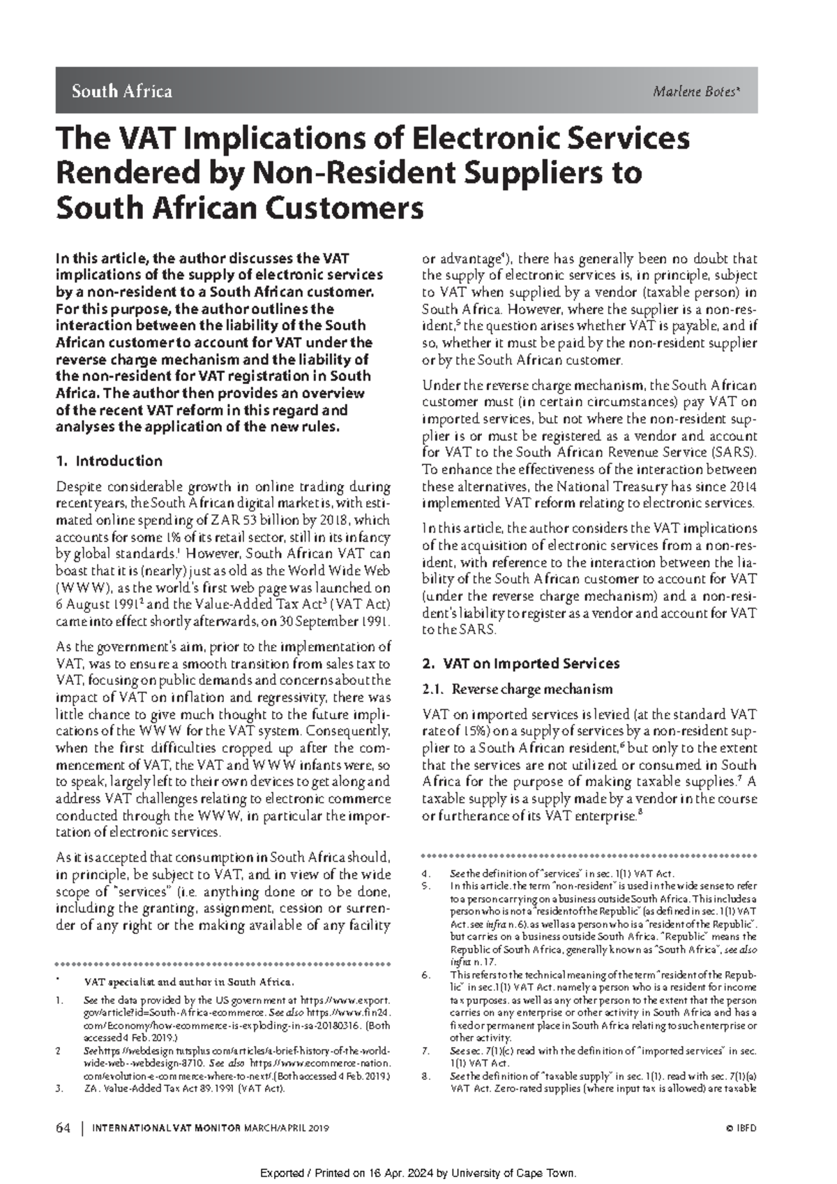 South Africa - The VAT Implications of Electronic Services Rendered by ...