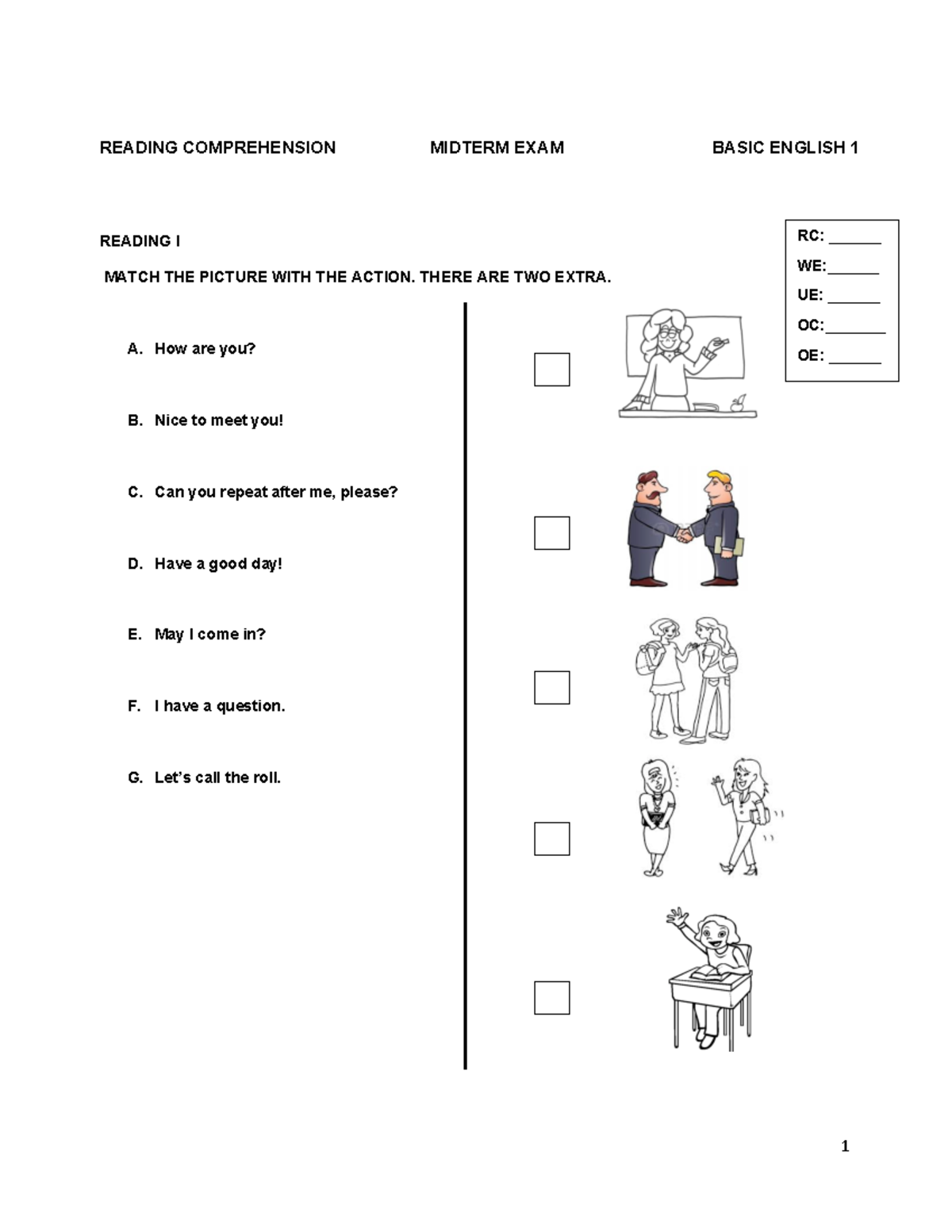 MOCK EXAM Midterm EXAM Level 1 2023 - $#! READING COMPREHENSION MIDTERM ...