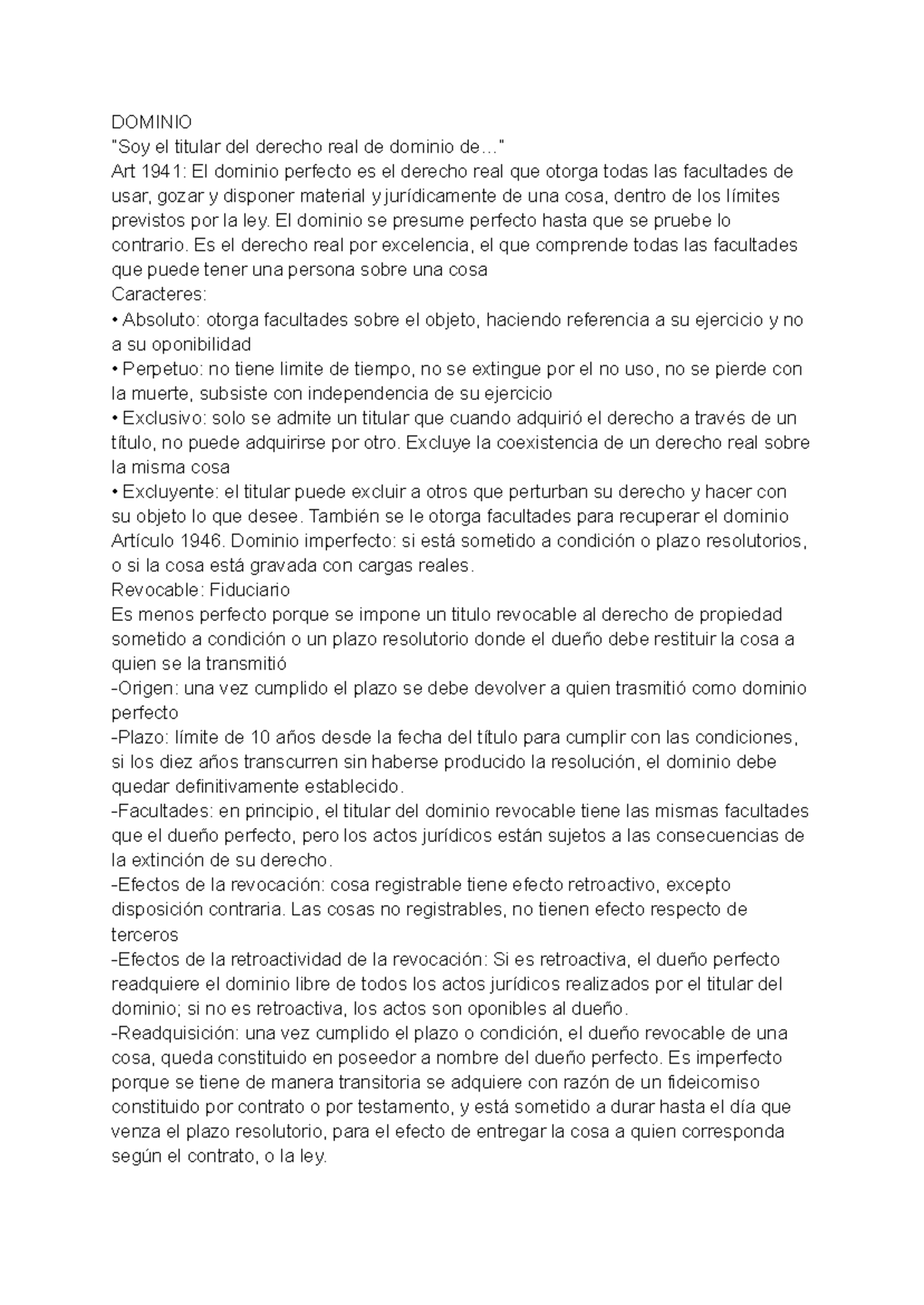 Dominio - Apunte - DOMINIO “Soy el titular del derecho real de dominio ...